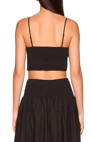 Susana Monaco Smocked Back Crop Cotton Poplin Top - Black