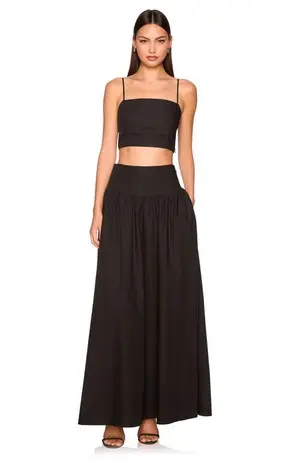 Susana Monaco Smocked Back Crop Cotton Poplin Top - Black