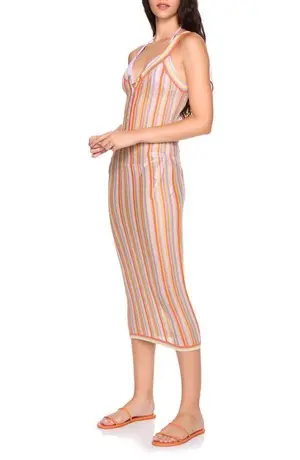 Susana Monaco Striped Open Stitch Sweater Midi Dress - Apricot/potion