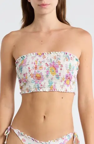 Rip Curl Half Moon Bay Smocked Bandeau Bikini Top - Bone