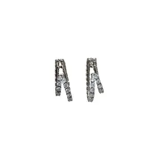 ISKRA Double Crystal Ear Cuffs In Platinum-plated Sterling - Silver