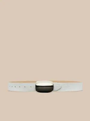 L'Agence Milou Lizard-embossed Belt With Domed Buckle - White Lizard Embossed