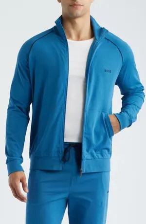 BOSS Mix Match Stretch Cotton Zip Jacket - Open Blue