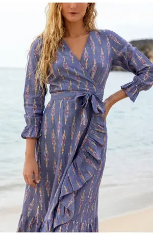 MER ST. BARTH Genevieve Ruffle Wrap Midi Dress