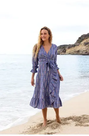 MER ST. BARTH Genevieve Ruffle Wrap Midi Dress