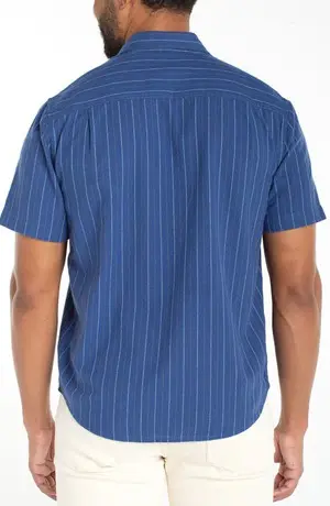 LIVERPOOL Pinstripe Short Sleeve Cotton Button-up Shirt