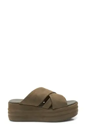 Free People Wanderbay Platform Wedge Slide Sandal - Olive