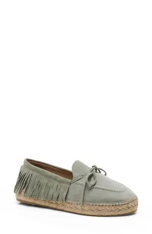 Free People Suede Fringe Espadrille Flats - Mint Suede