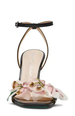 Betsey Johnson Kasie Beaded Flower Ankle Strap Sandal - Black