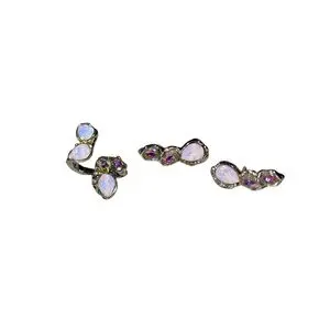 ISKRA Sterling Silver Blossom Set With Swarovski Crystals - Pink/silver