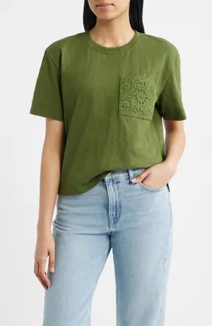 CITY BLUES Crocheted Pocket T-shirt - Pine