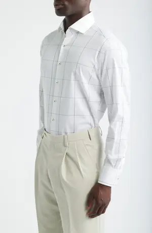 1863 BY ETERNA Modern Fit Windowpane Check Non-iron Cotton Twill Dress Shirt - Navy