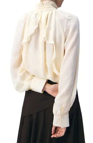 Mango Ruffle Balloon Sleeve Semisheer Top
