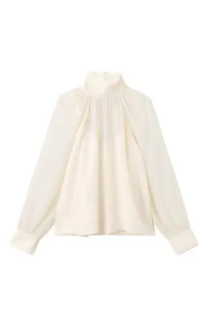 Mango Ruffle Balloon Sleeve Semisheer Top