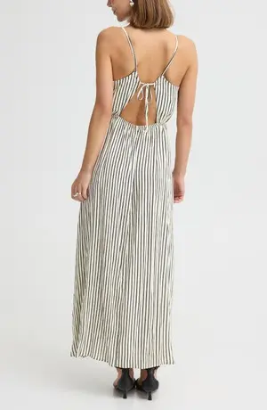 ICHI Stripe Maxi Dress With Open Back