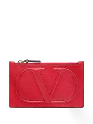 Valentino Garavani Vlogo Walk Zipper Card Holder In Calfskin - Red