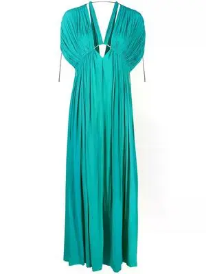 LANVIN Gathered Detail V-neck Maxi Dress - Blue