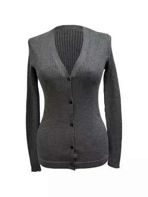 Prada Ribbed Knit V-neck Cardigan - Grey