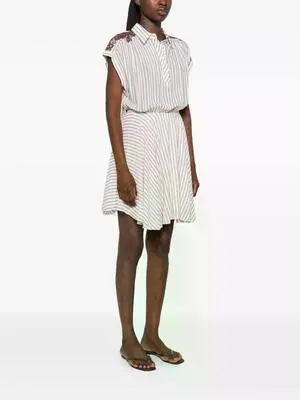 ERMANNO FIRENZE Striped Mini Shirt Dress With Lace Trim