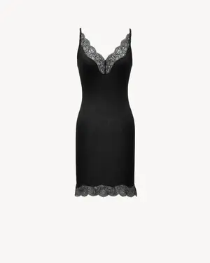 Saint Laurent Silk Jersey Lace Trim Slip Dress - Noir