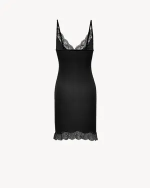 Saint Laurent Silk Jersey Lace Trim Slip Dress