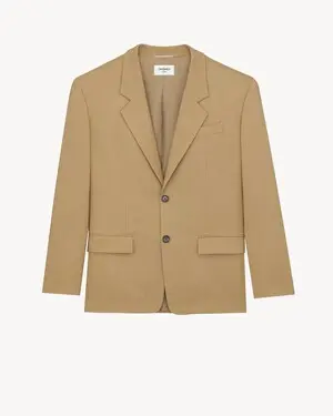 Saint Laurent Single-breasted Jacket In Wool And Mohair - Beige Fonce
