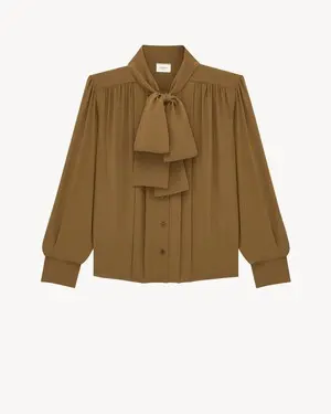 Saint Laurent Silk Crepe De Chine Lavallière Blouse - Algue