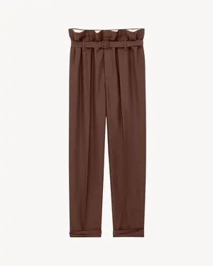 Saint Laurent Wool And Mohair Paperbag Waist Pants - Chocolat