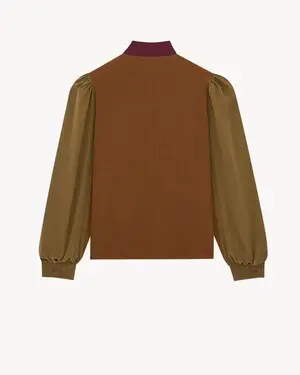 Saint Laurent Color-block Chevron Blouse In Silk Crepe De Chine