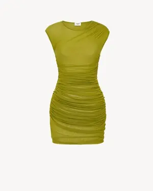 Saint Laurent Ruched Tulle Jersey Mini Dress