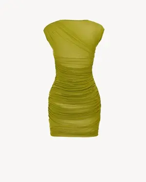 Saint Laurent Ruched Tulle Jersey Mini Dress