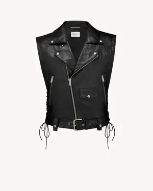 Saint Laurent Biker Vest In Creased Leather