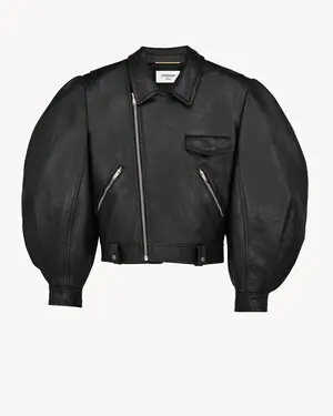 Saint Laurent Balloon Sleeve Creased Leather Jacket - Noir