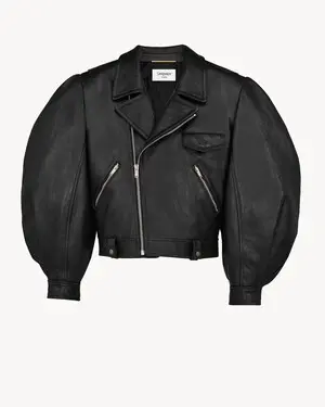 Saint Laurent Balloon Sleeve Creased Leather Jacket
