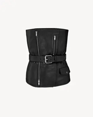 Saint Laurent Biker Bustier In Creased Leather - Black