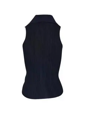 Agnona Ribbed Knit V-neck Sleeveless Top - Blue