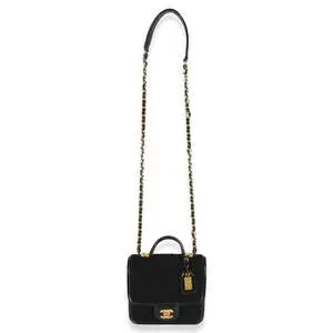 Chanel Tweed Patent Leather Top Handle Flap Bag