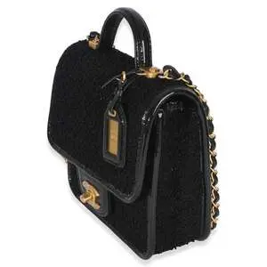 Chanel Tweed Patent Leather Top Handle Flap Bag