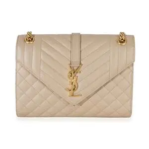 Saint Laurent Grain De Poudre Mixed Matelasse Envelope Bag - Beige