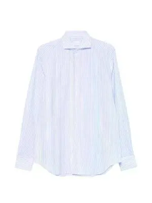 XACUS Vertical-stripe Spread-collar Shirt - Blue