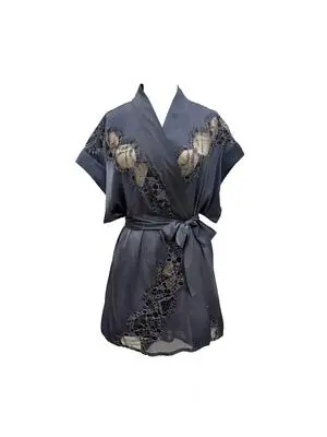 CAROL COELHO Satin And Iridescent Lace Short Kimono - Grey