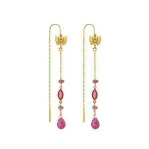 KARMA AND LUCK Tourmaline Butterfly Gold Drop Earrings - Pink