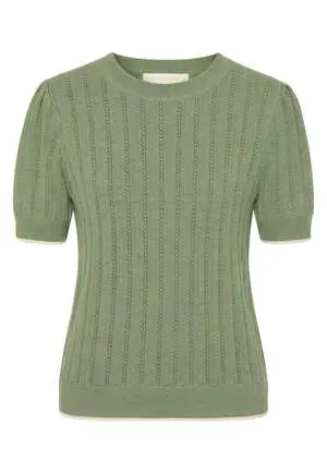 GROBUND Almine Knit Top With Contrast Trim - Green