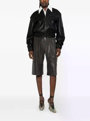 CASSELL Pleated Leather Shorts