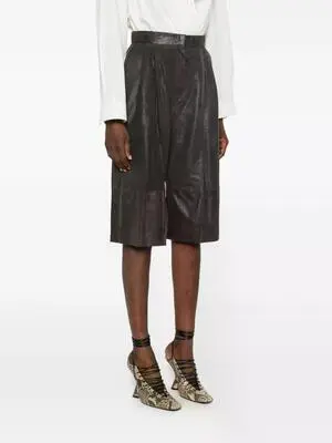 CASSELL Pleated Leather Shorts