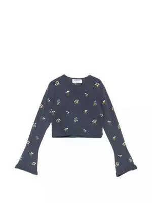 BLUGIRL Floral Embroidered Ribbed Cropped Top