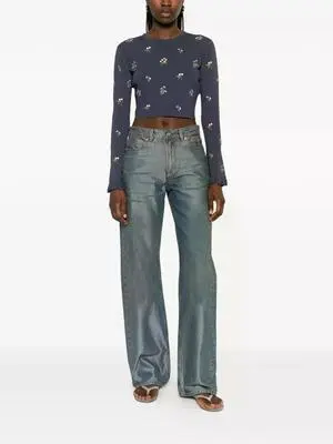 BLUGIRL Floral Embroidered Ribbed Cropped Top