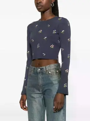 BLUGIRL Floral Embroidered Ribbed Cropped Top