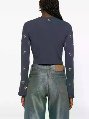 BLUGIRL Floral Embroidered Ribbed Cropped Top