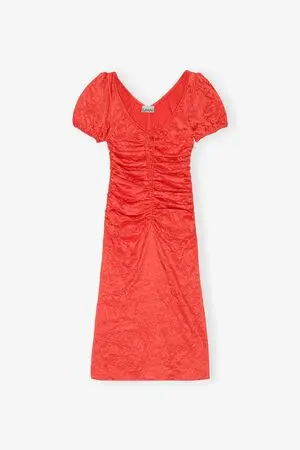 GANNI Crinkled Satin Midi Dress